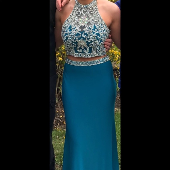 Clarisse | Dresses | Clarisse 306 Sheer Beaded 2 Piece Teal Prom Dress | Poshmark